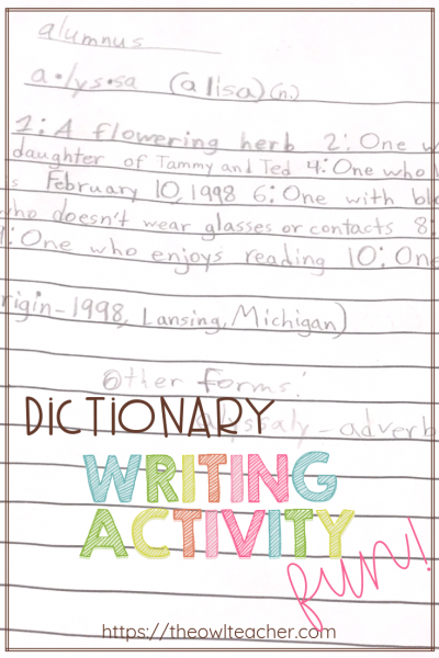 Dictionary Writing Activity Fun! - The Owl Teacher