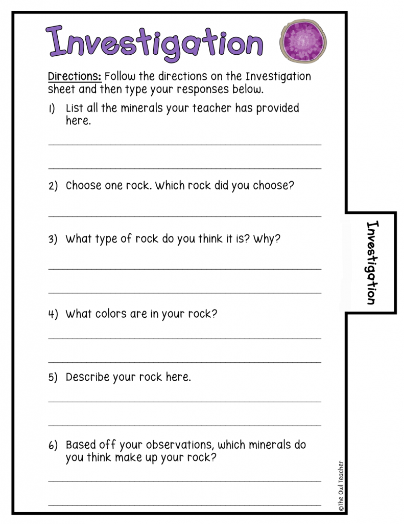 Rocks & Minerals Investigation Booklet Printable & Digital - The Owl ...