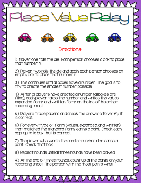 Place Value Relay: Expanded Form, Standard Form, and Written Form - The ...