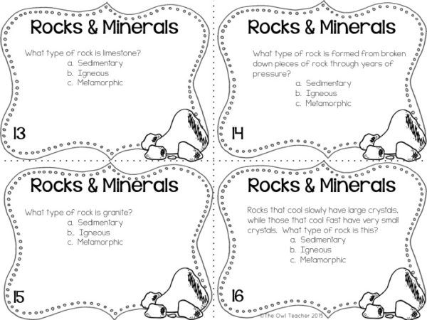 Rocks and Minerals Task Cards Rock Cycle Sedimentary Metamorphic ...