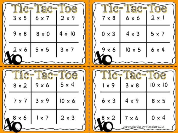 Tic Tac Toe Multiplication Facts Task Card Game - The Owl Teacher