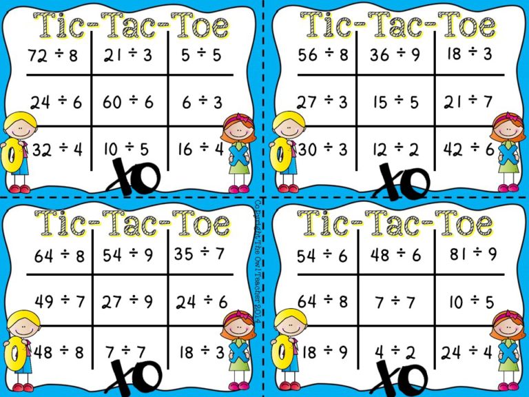 Tic Tac Toe Division Facts Task Card Game - The Owl Teacher