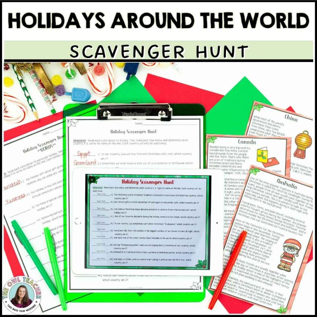 Holidays Around the World Scavenger Hunt with Reading Passages (Digital ...