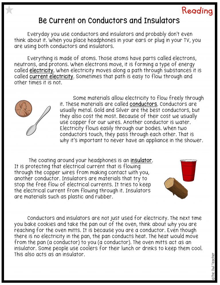 Conductors & Insulators of Electricity Printable & Digital Versions ...