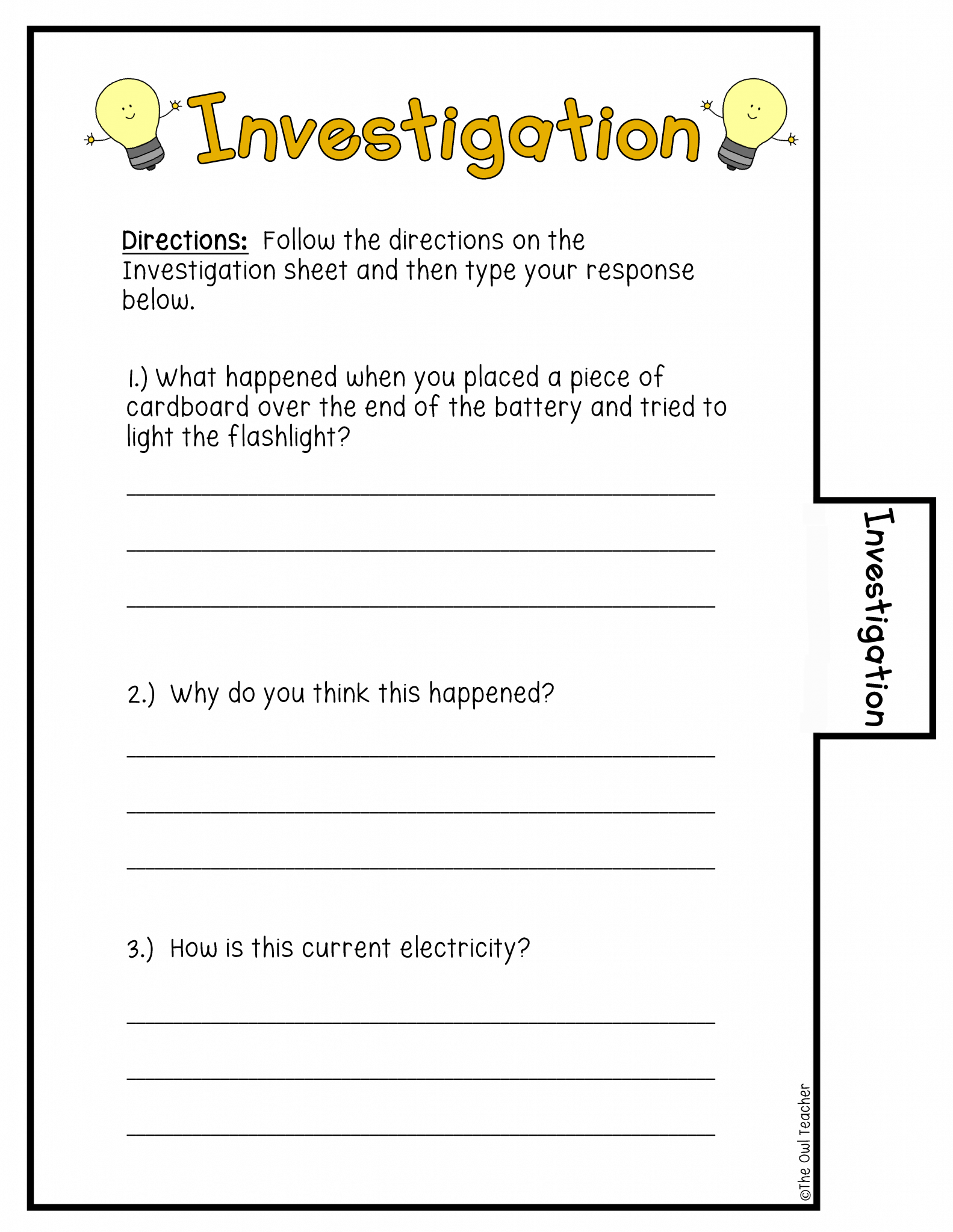 Current Electricity Investigation Booklet Printable & Digital - The Owl ...