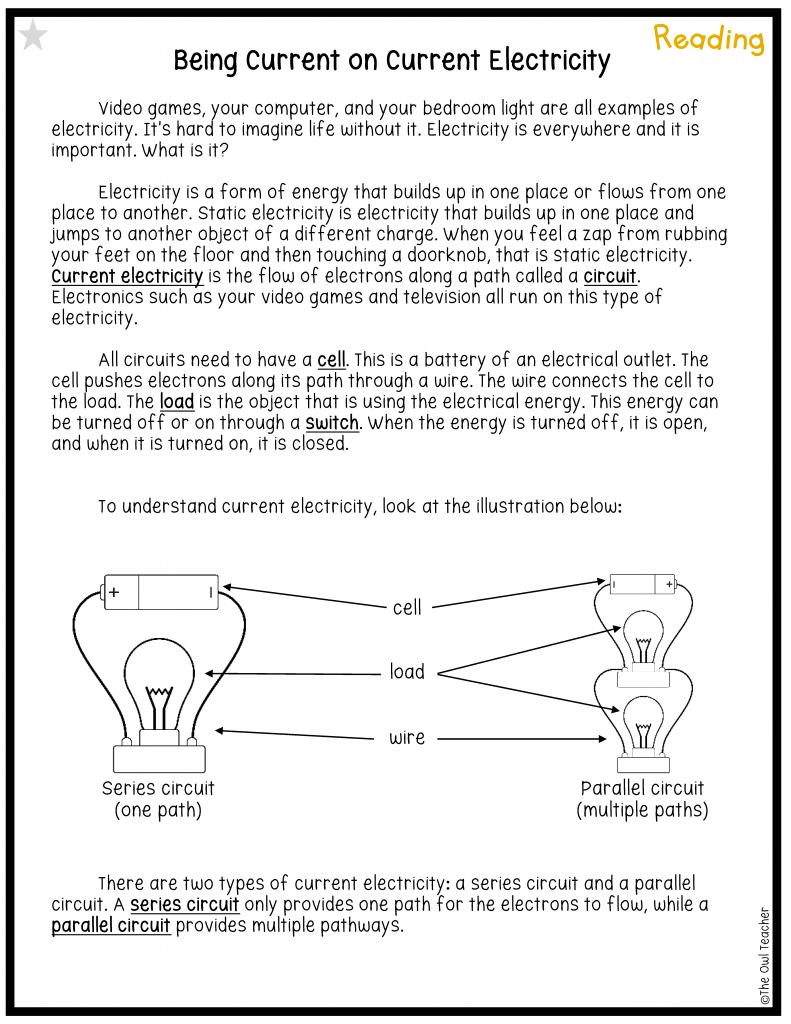 Current Electricity Investigation Booklet Printable & Digital - The Owl ...