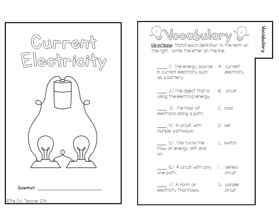 Current Electricity Investigation Tabbed Booklet - The Owl Teacher