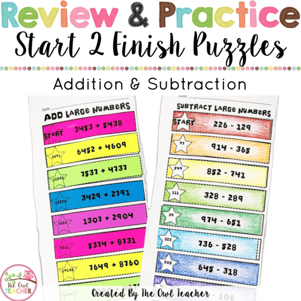Start 2 Finish Multi-Digit Numbers Add and Subtract Math Puzzles - The ...