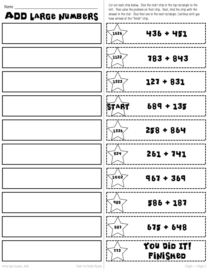 Start 2 Finish Multi-Digit Numbers Add and Subtract Math Puzzles - The ...