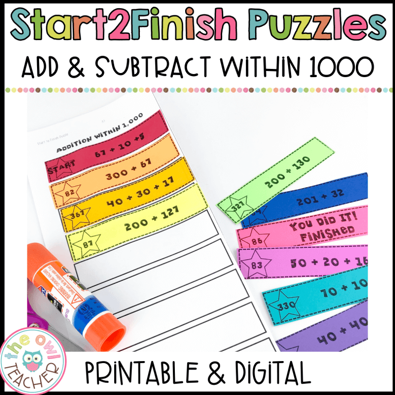 Add & Subtract within 1000 Start2Finish Puzzles Printable & Digital ...