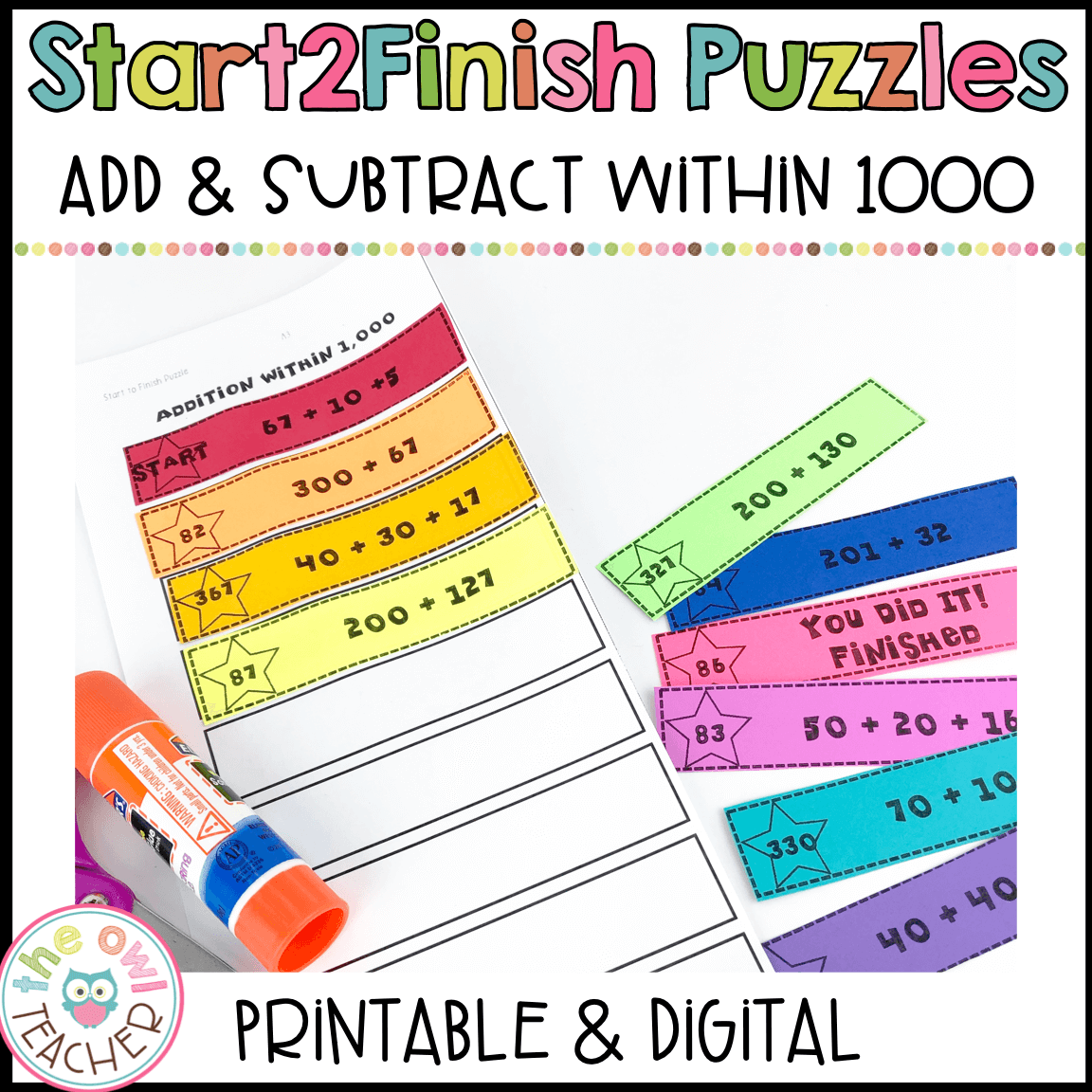 Add Subtract Within 1000 Start2Finish Puzzles Printable Digital