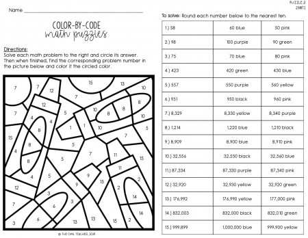 Color By Number (or Color By Code) Rounding to 10 and 100 - The Owl Teacher