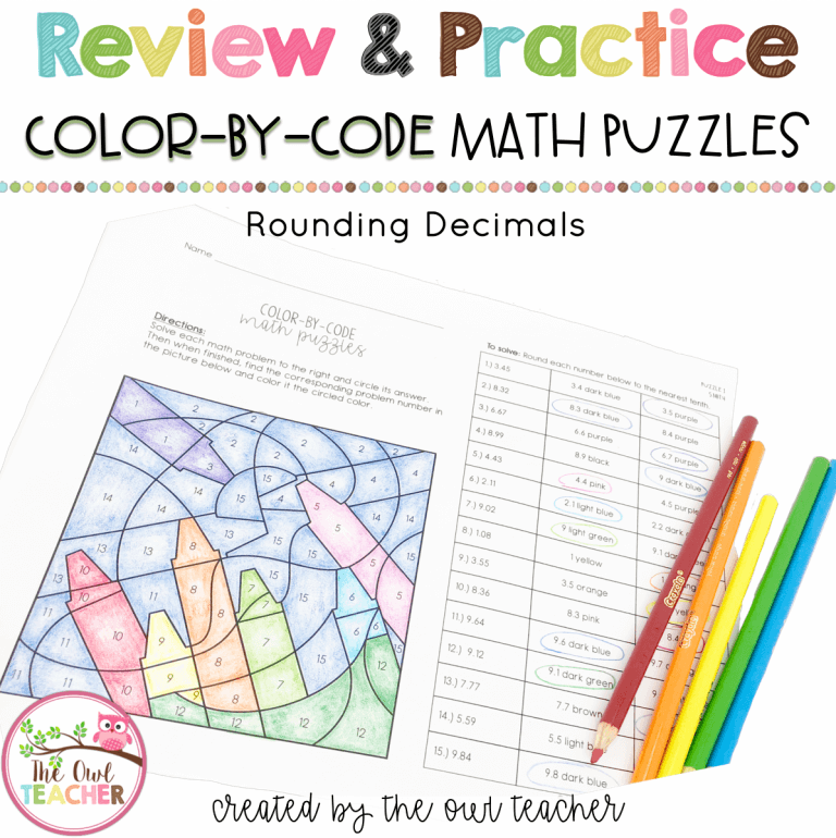 Color By Number (or Color By Code) Rounding Decimals - The Owl Teacher