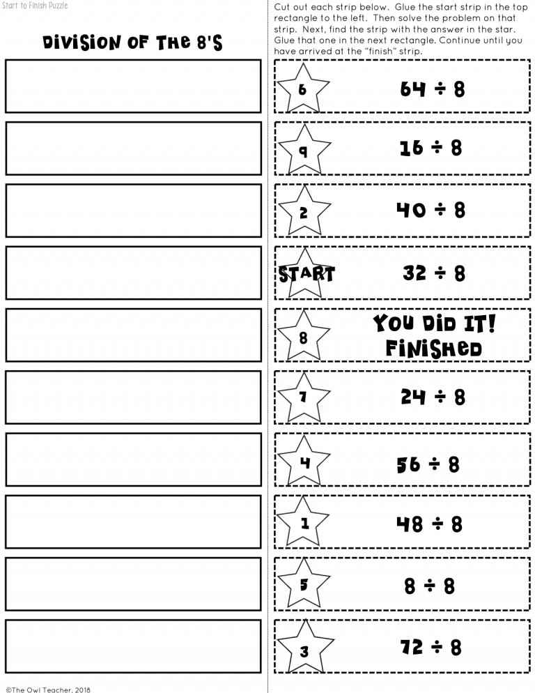 Basic Multiplication and Division Facts Start2Finish Puzzles Printable ...