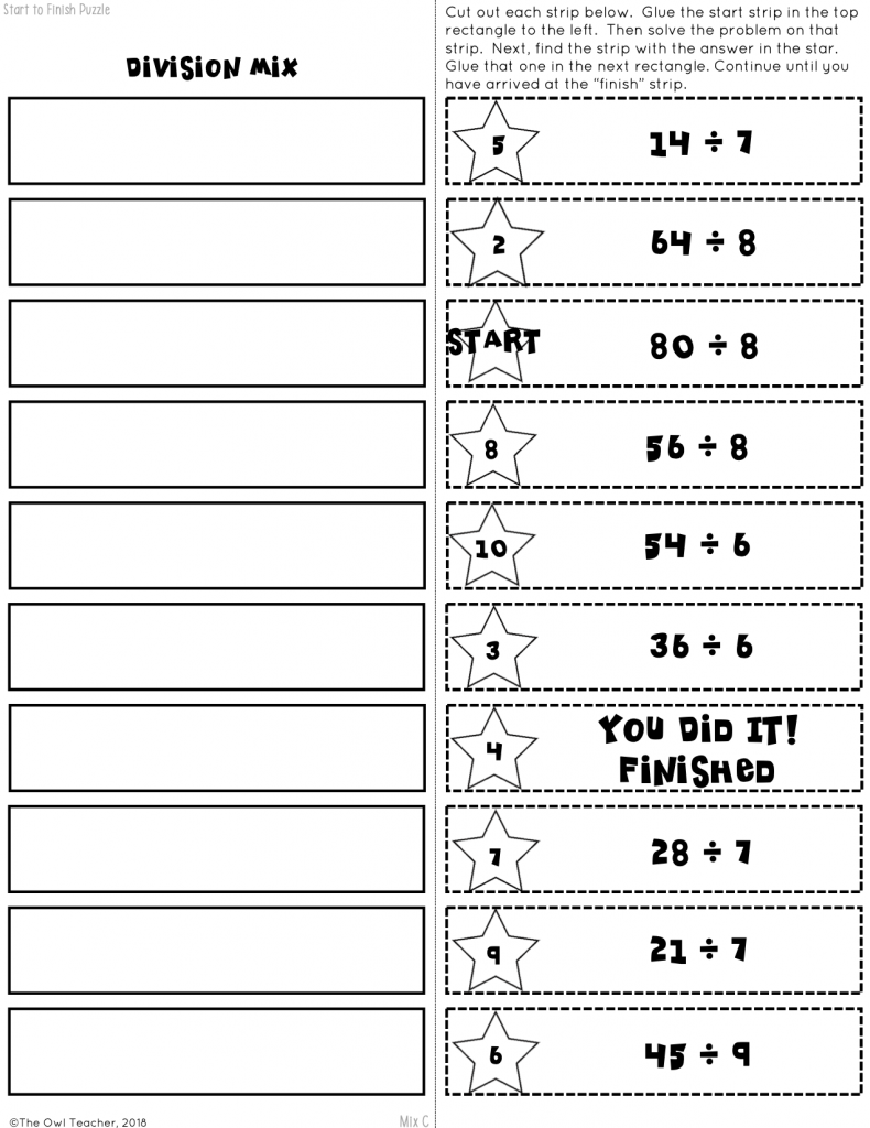 Basic Multiplication and Division Facts Start2Finish Puzzles Printable ...