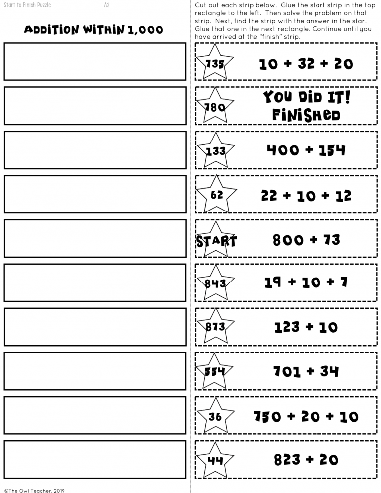 Add & Subtract within 1000 Start2Finish Puzzles Printable & Digital ...