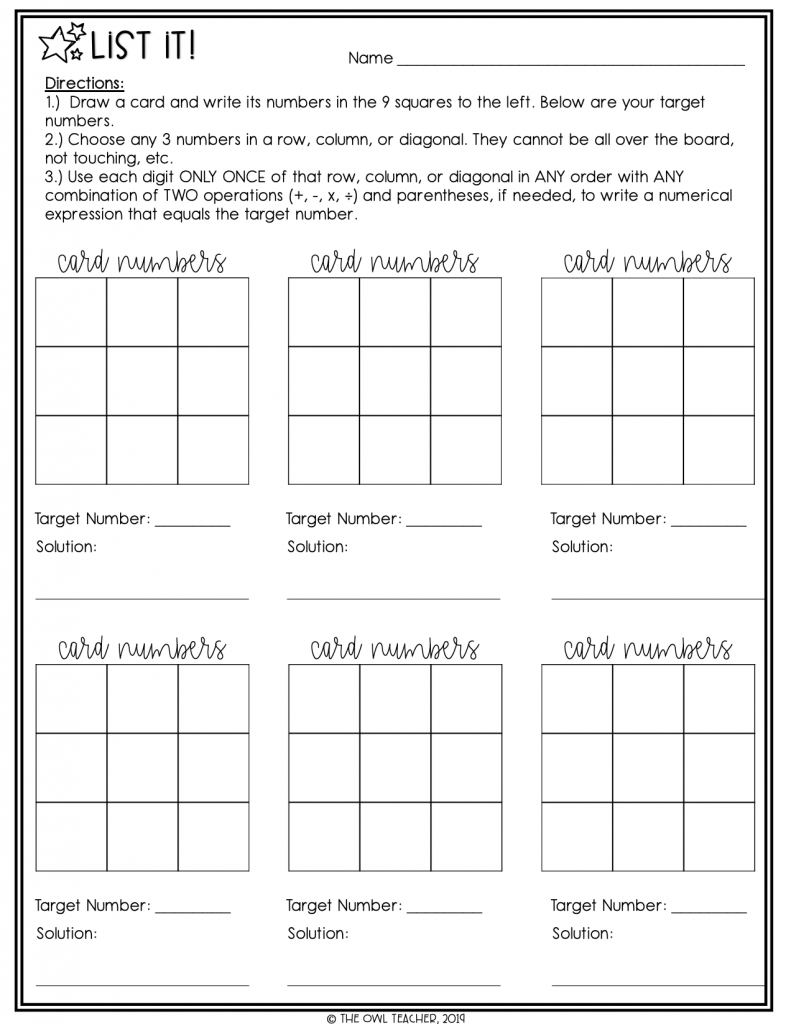Math Operations Puzzler (Order of Operations) (Fact Fluency) - The Owl ...
