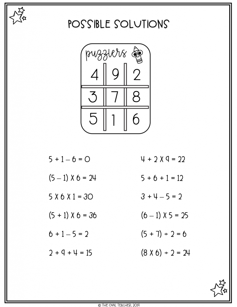 Math Operations Puzzler (Order of Operations) (Fact Fluency) - The Owl ...