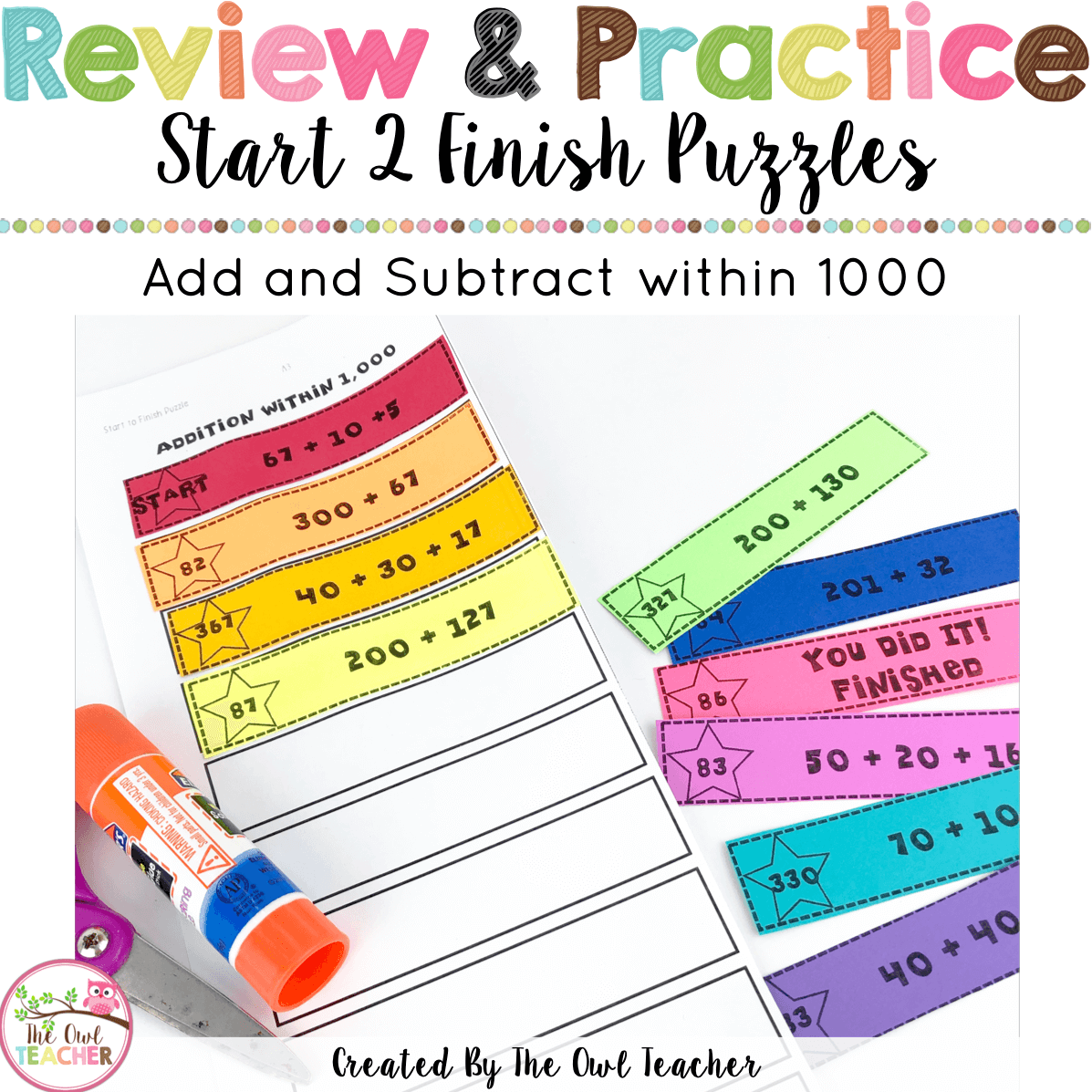 Add and Subtract within 1000 Start2Finish Math Puzzles - The Owl Teacher