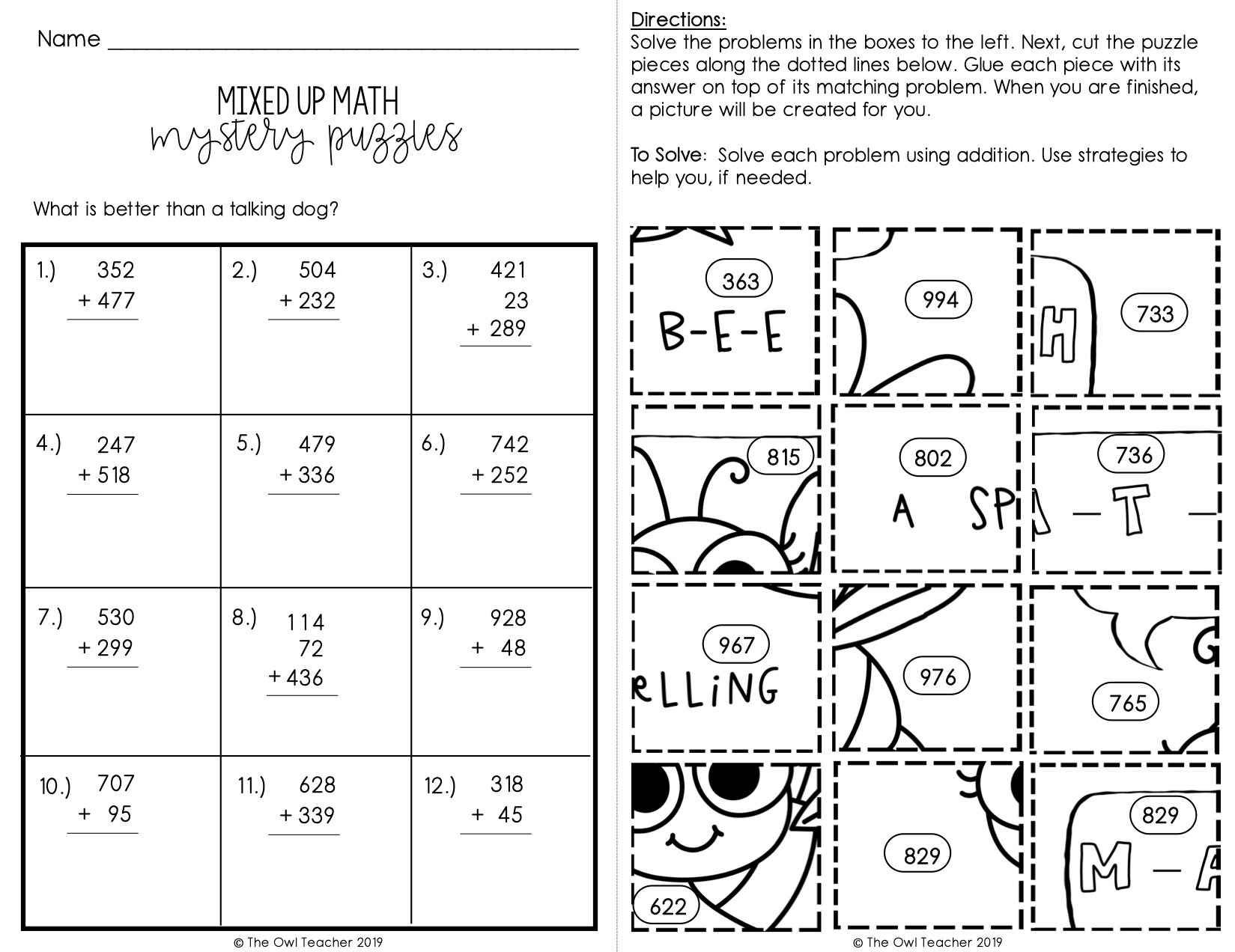 Add Subtract Within 1000 Mixed Up Puzzles Printable Digital Google 