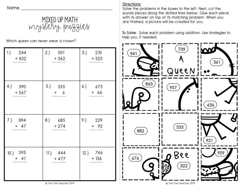 Add & Subtract within 1000 Mixed Up Puzzles Printable & Digital (Google ...