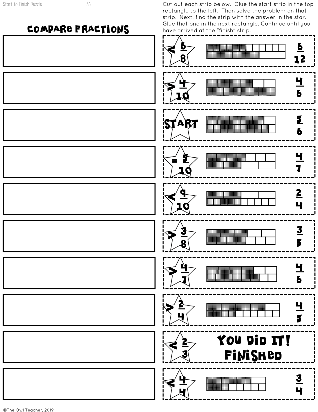 Comparing Fractions Start2Finish Math Puzzles Printable & Digital - The ...