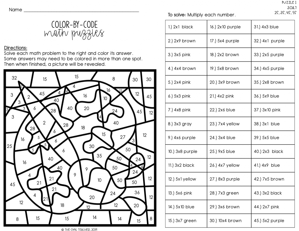 Multiplication Facts Color By Number (Color By Code) - The Owl Teacher