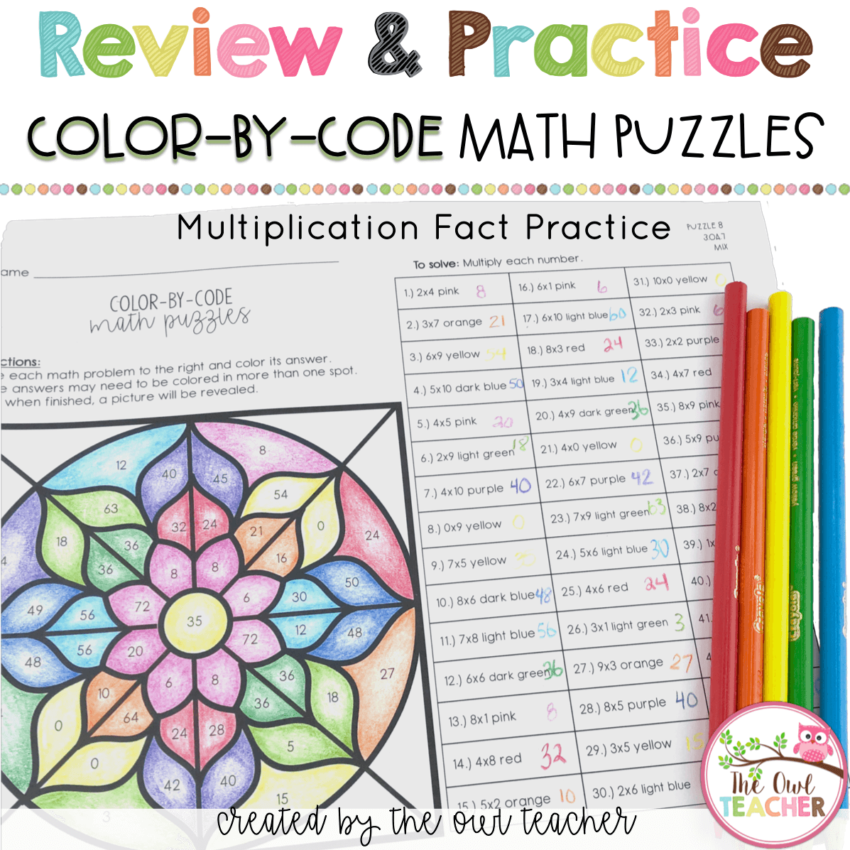 Multiplication Facts Color By Number Color By Code The Owl Teacher