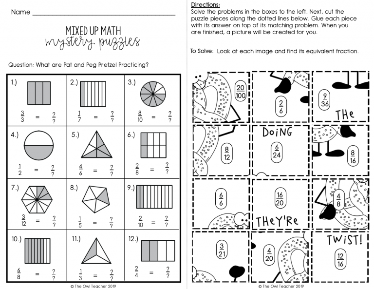 Equivalent Fractions Mixed Up Puzzles Printable & Digital (Google ...