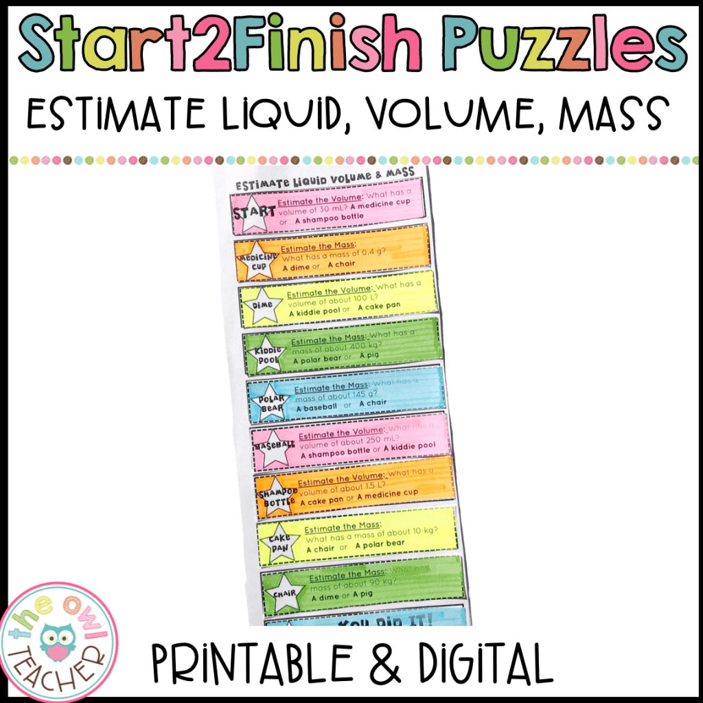 Estimating Liquid Volume and Mass Start2Finish Printable & Digital ...