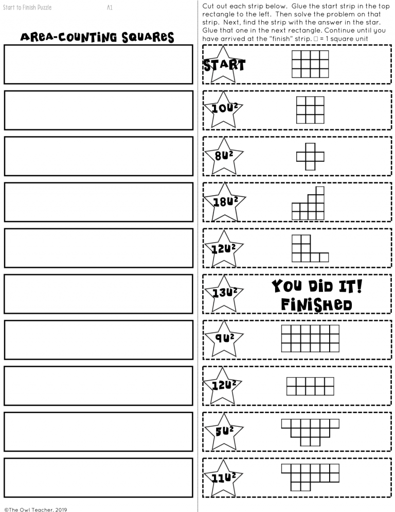 Counting Squares to find the Area Start2Finish Puzzles Printable ...