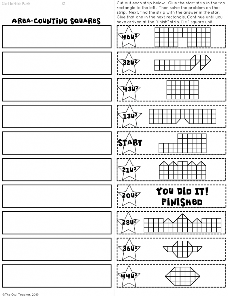 Counting Squares to find the Area Start2Finish Puzzles Printable ...