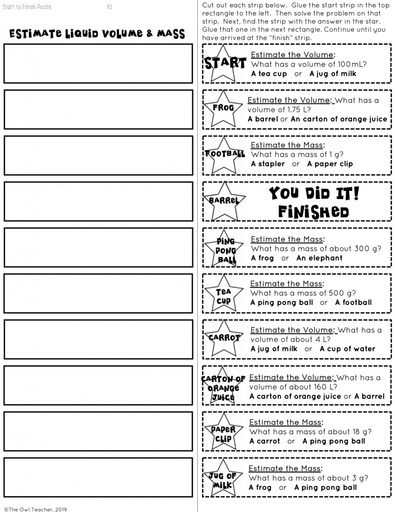 Estimating Liquid Volume and Mass Start2Finish Printable & Digital ...
