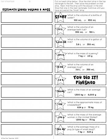 Estimating Liquid Volume and Mass Start2Finish Printable & Digital ...