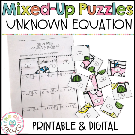 Unknown Number in an Equation Mixed Up Puzzles Printable & Digital ...