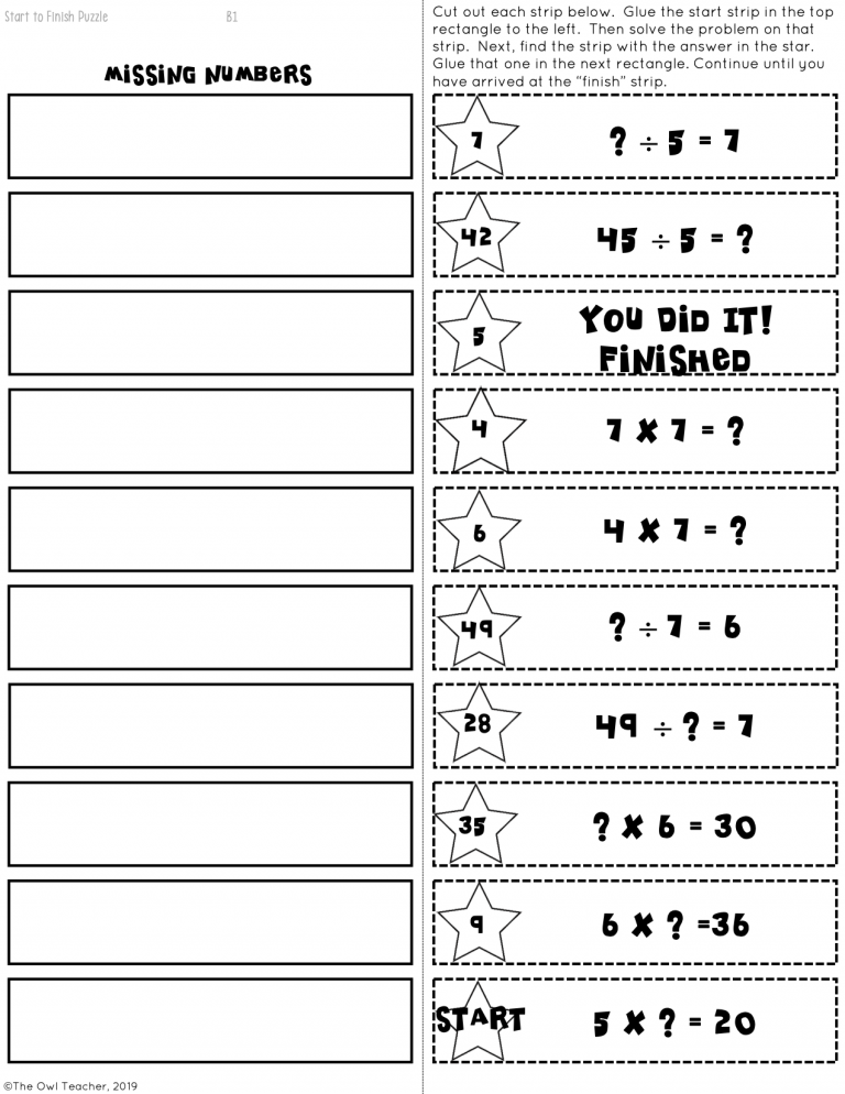 Missing Numbers in an Equation Start2Finish Printable & Digital (Google ...