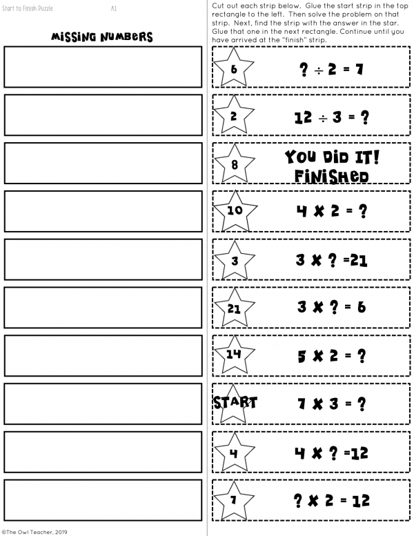 Missing Numbers in an Equation Start2Finish Printable & Digital (Google ...