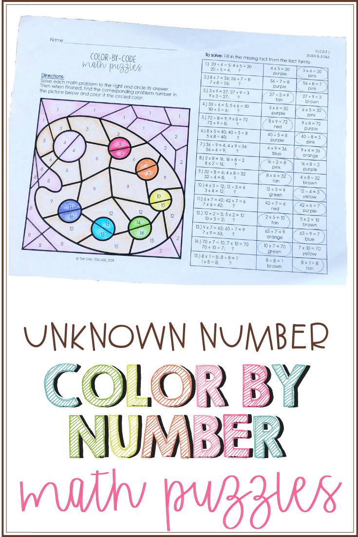 Unknown Number in an Equation Color by Number (Color by Code) - The Owl ...