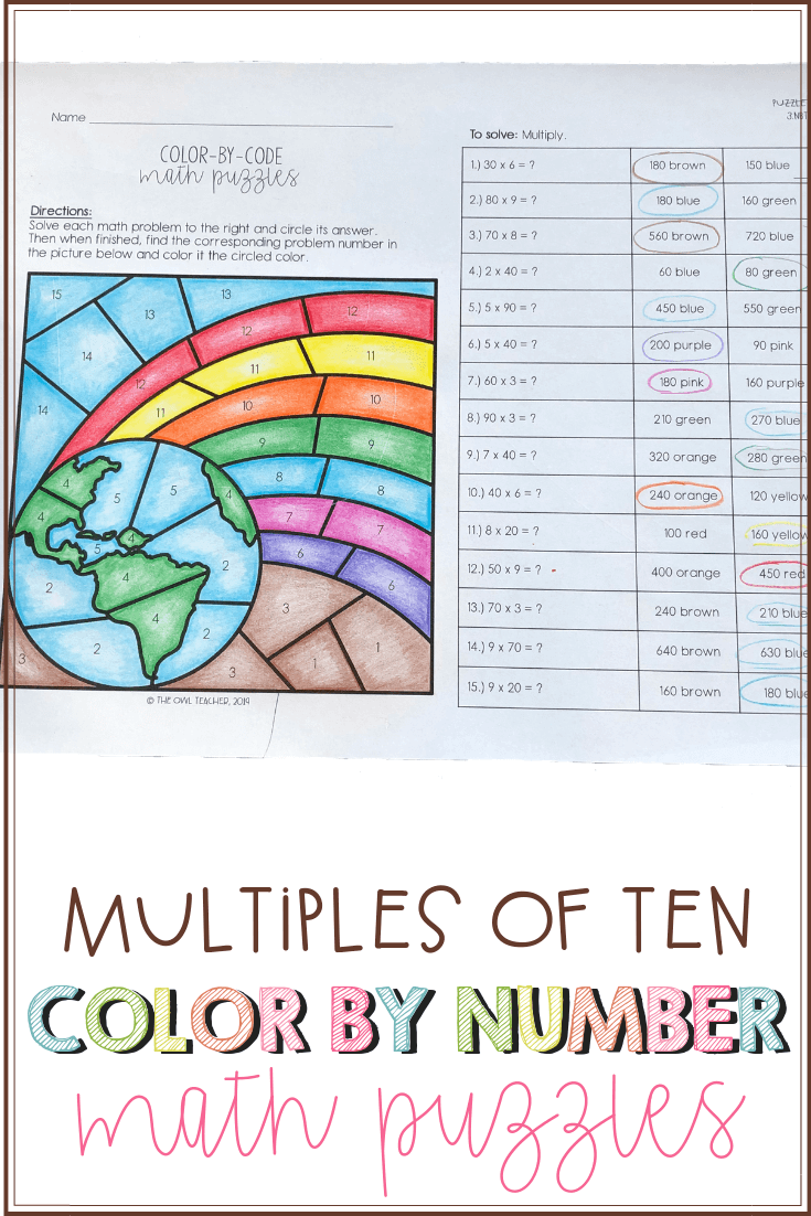 Multiples of Ten Color by Number (Color By Code) - The Owl Teacher