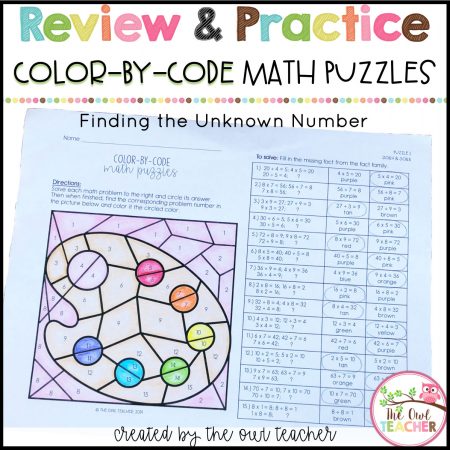 Unknown Number in an Equation Color by Number (Color by Code) - The Owl ...