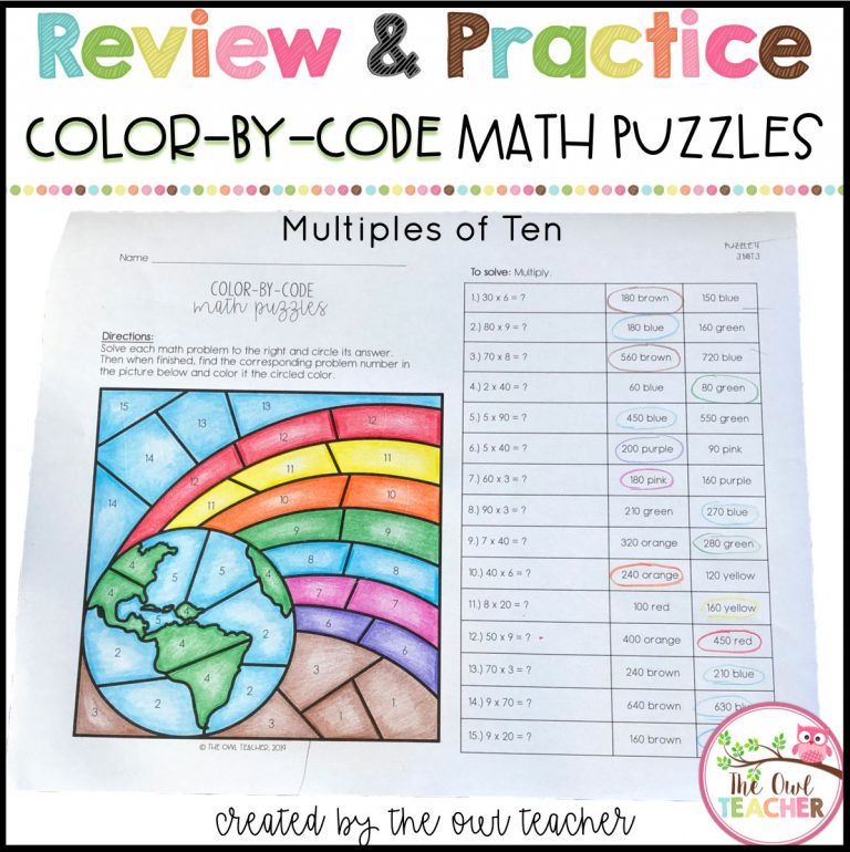 Multiples of Ten Color by Number (Color By Code) - The Owl Teacher