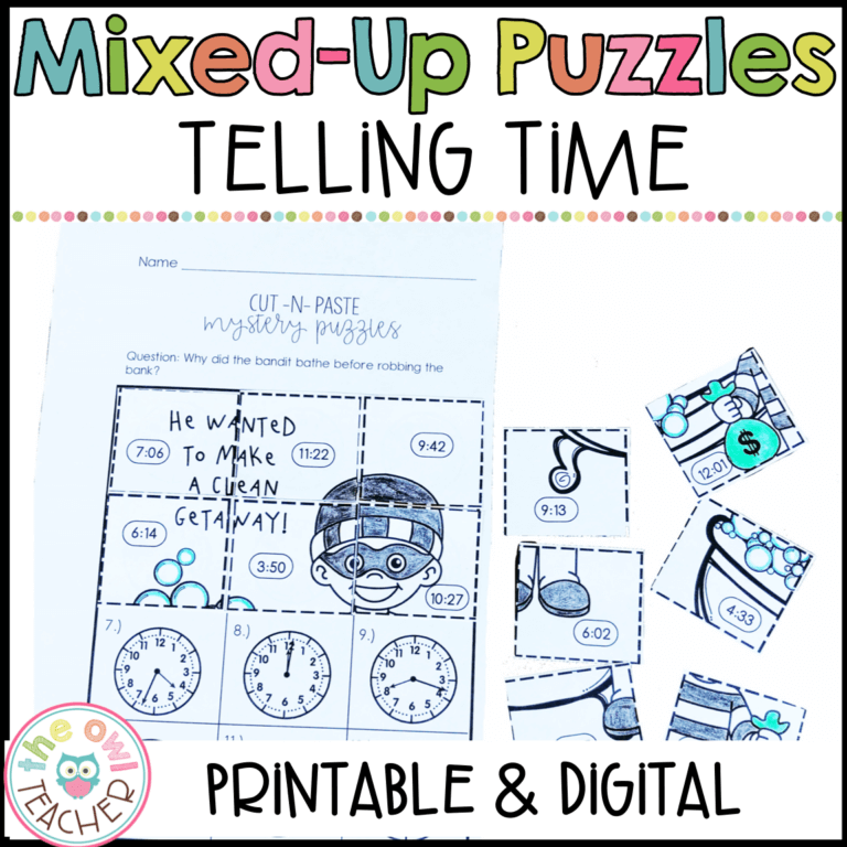 Telling Time to the Nearest Minute Mixed Up Mystery Math Puzzles - The ...