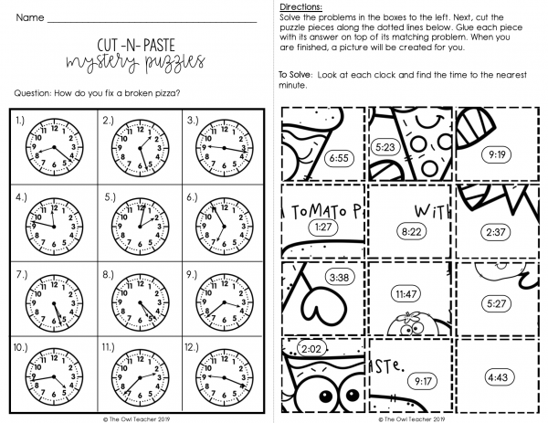 Telling Time to the Nearest Minute Mixed Up Mystery Math Puzzles - The ...