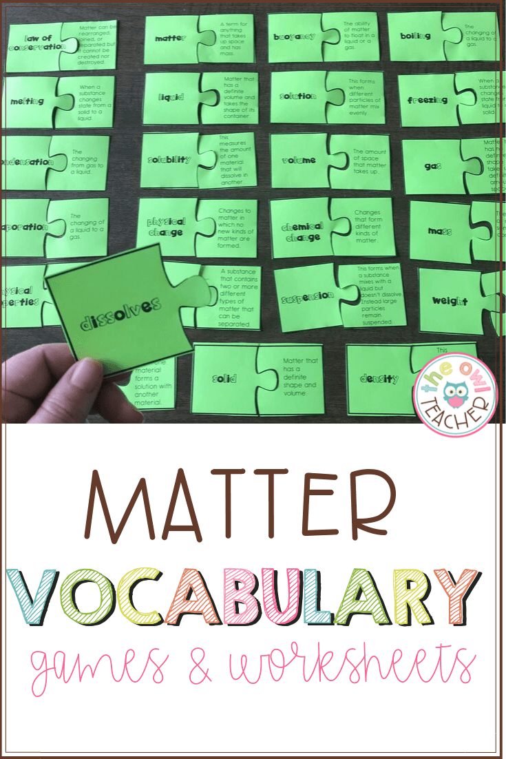 Matter Vocabulary Games and Worksheets Practice - The Owl Teacher