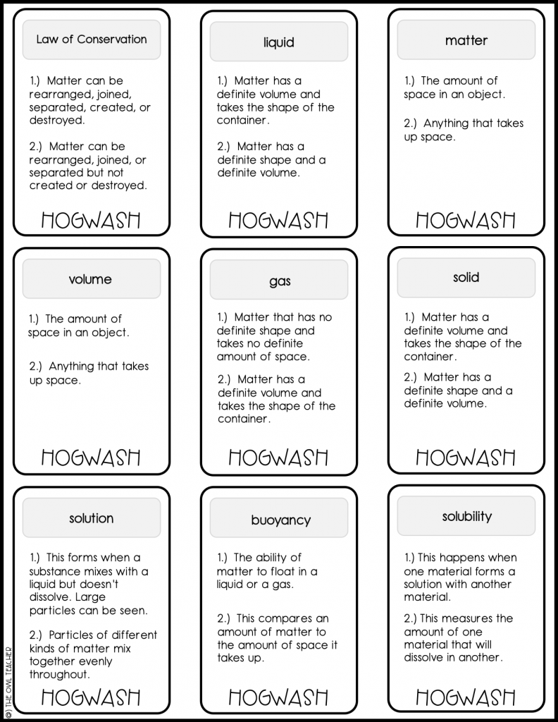 Matter Vocabulary Games and Worksheets Practice - The Owl Teacher