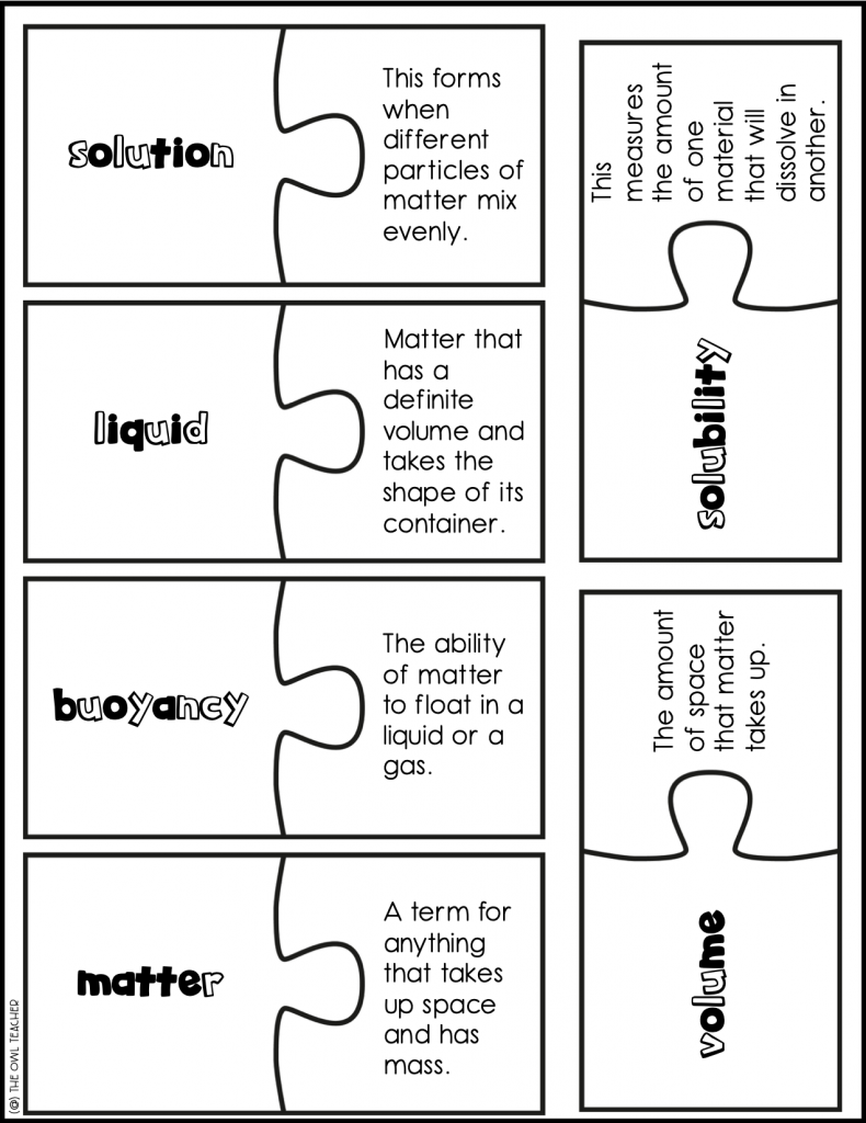 Matter Vocabulary Games and Worksheets Practice - The Owl Teacher