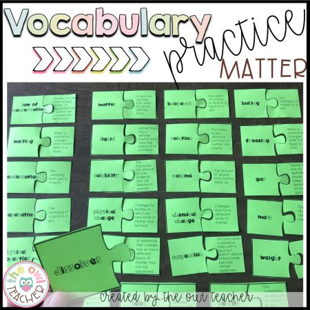 Matter Vocabulary Games and Worksheets Practice - The Owl Teacher