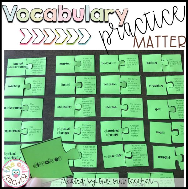 Matter Vocabulary Games and Worksheets Practice - The Owl Teacher