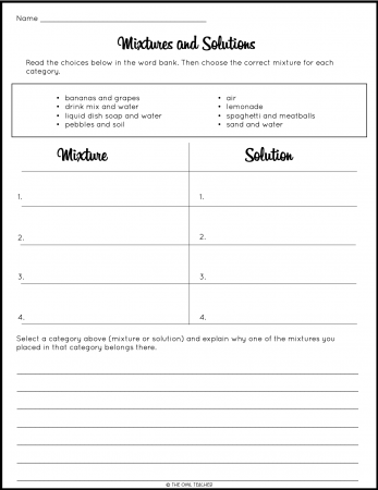 Mixtures and Solutions Craftivity - The Owl Teacher