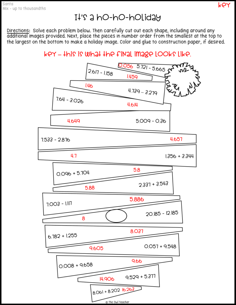 Adding and Subtracting Decimals Holiday Activity | Printable & Digital ...